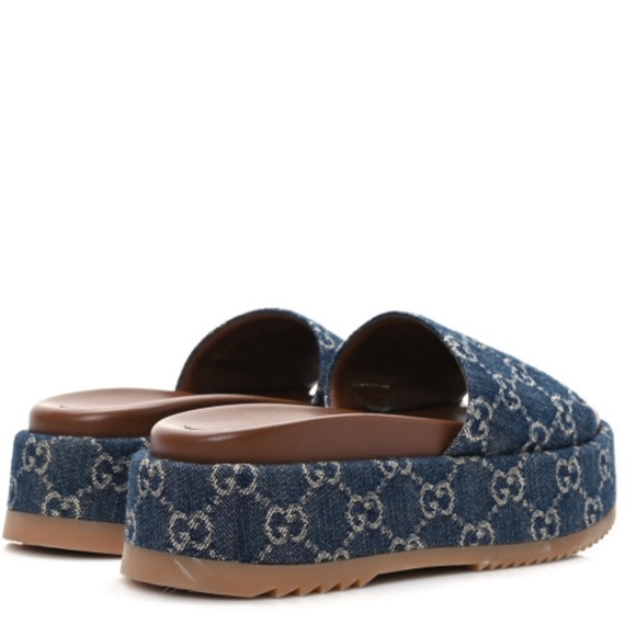 Gucci | Shoes | Gucci Supreme Denim Angelina Gg Logo Platform Slides ...